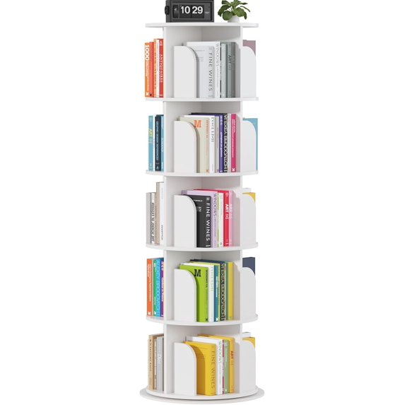 Rotating Bookshelf Tower 5 Tier,Spinning Bookcase, Revolving 360 Book ...
