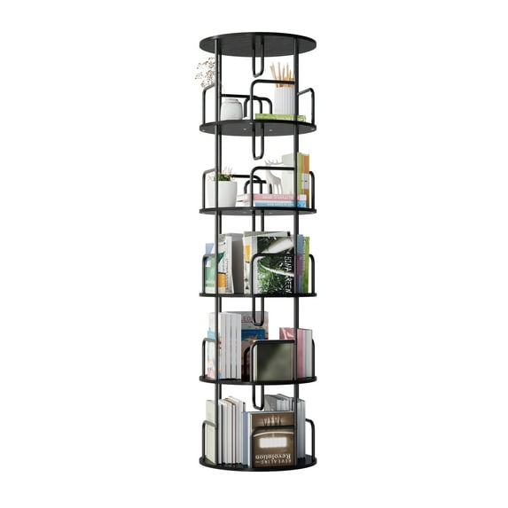 Rotating Bookshelf Tower 5 Tier, Spinning Bookcase, Revolving 360 Book ...