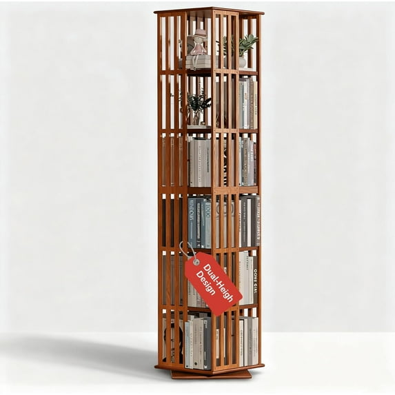 Rotating Bookshelf Tower– 6 Tier 360° Bamboo Spinning Bookshelf | Space ...