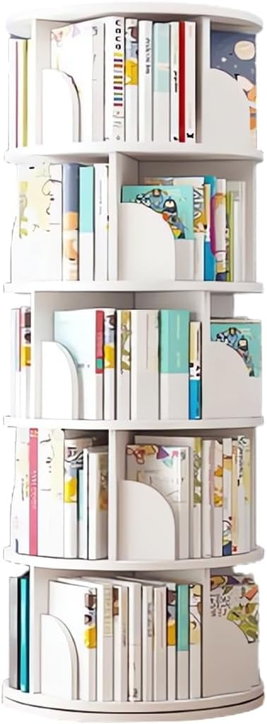 Rotating Bookshelf Tower, Circular Bookshelf for Kids&Adults, Wood 360 ...