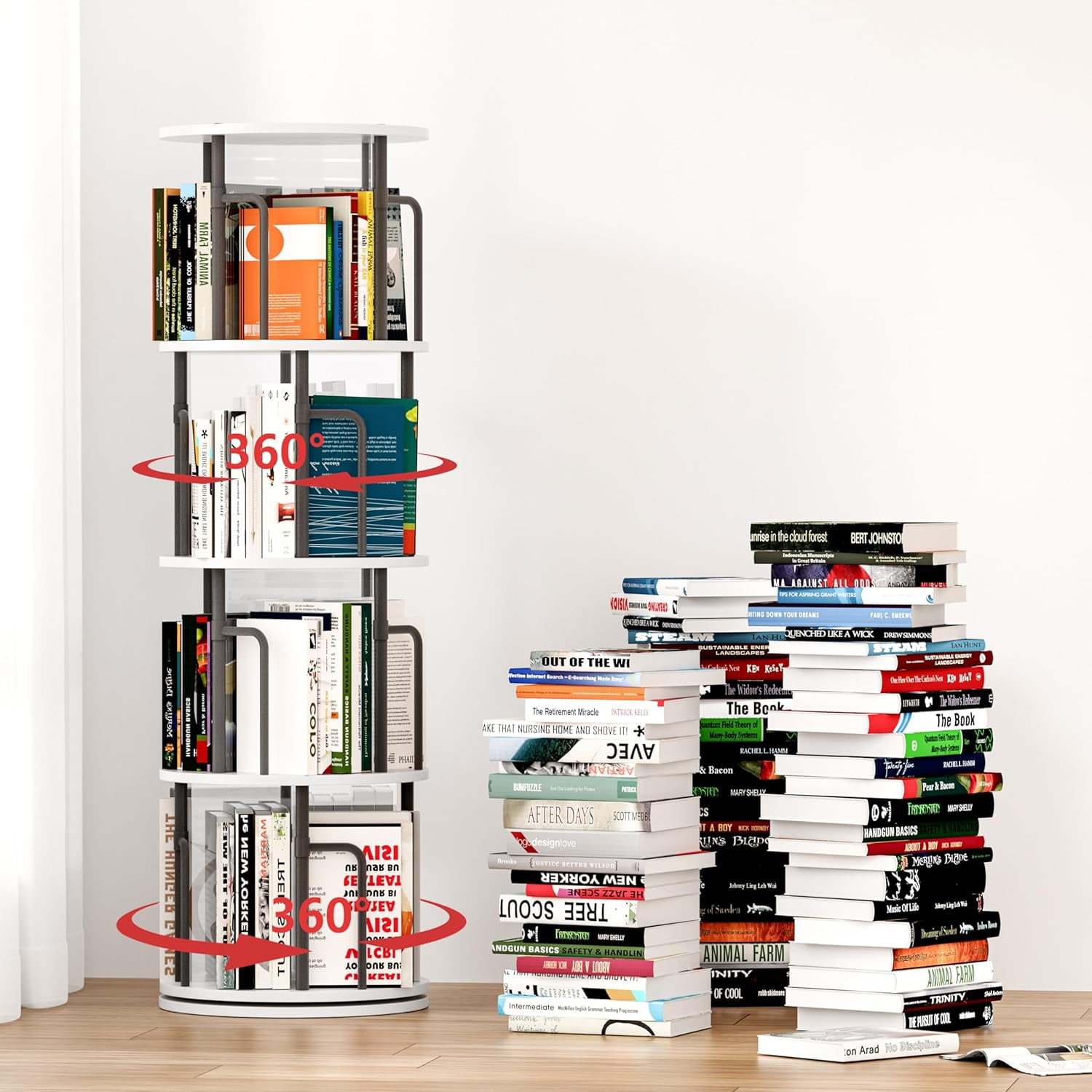 Rotating Bookshelf Tower Spinning 4 Tier Small Corner Bookshelf for ...