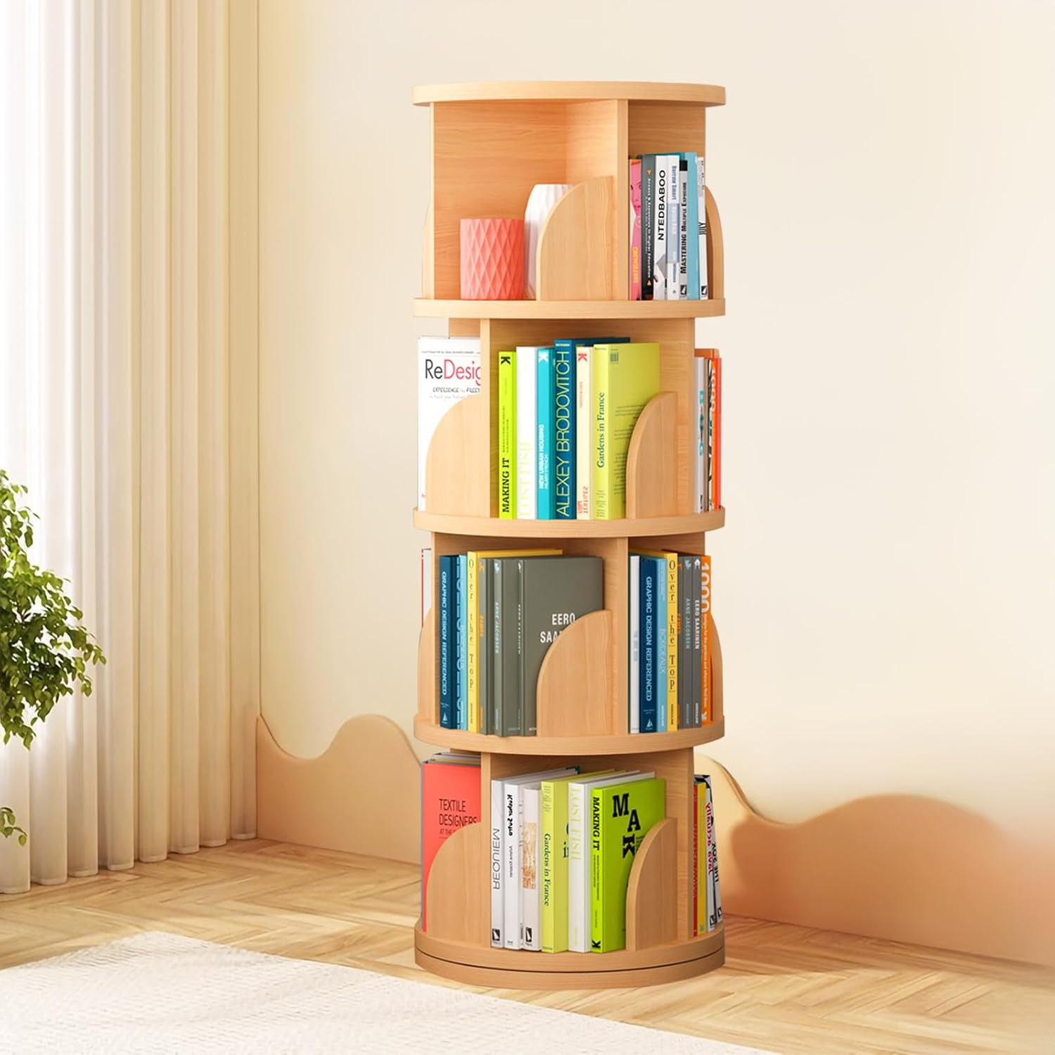 Rotating Bookshelf Tower, Spinning Bookshelf with 360° Rotation, 4 Tier ...