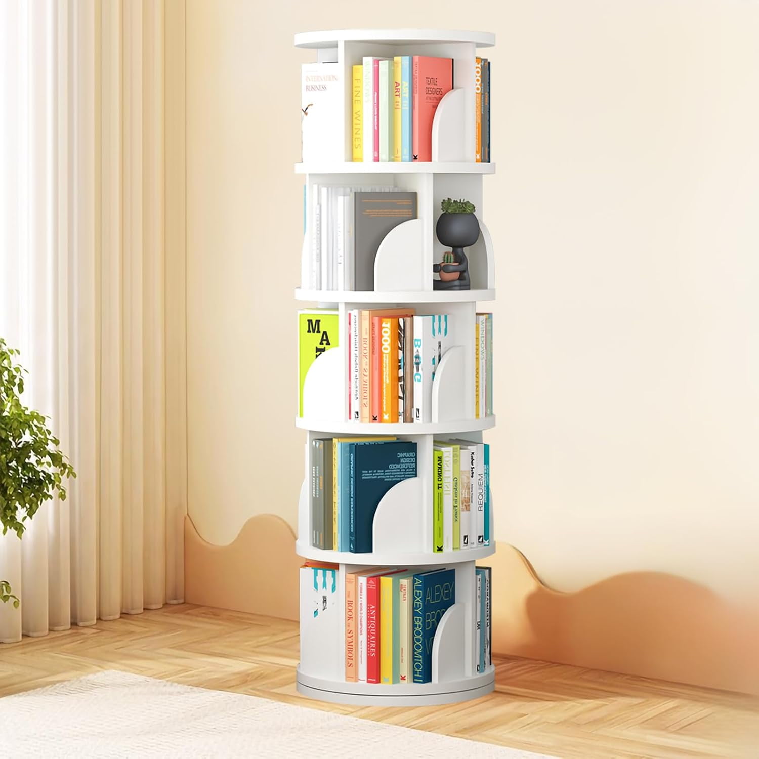 Rotating Bookshelf Tower, Spinning Bookshelf with 360° Rotation, 5 Tier ...