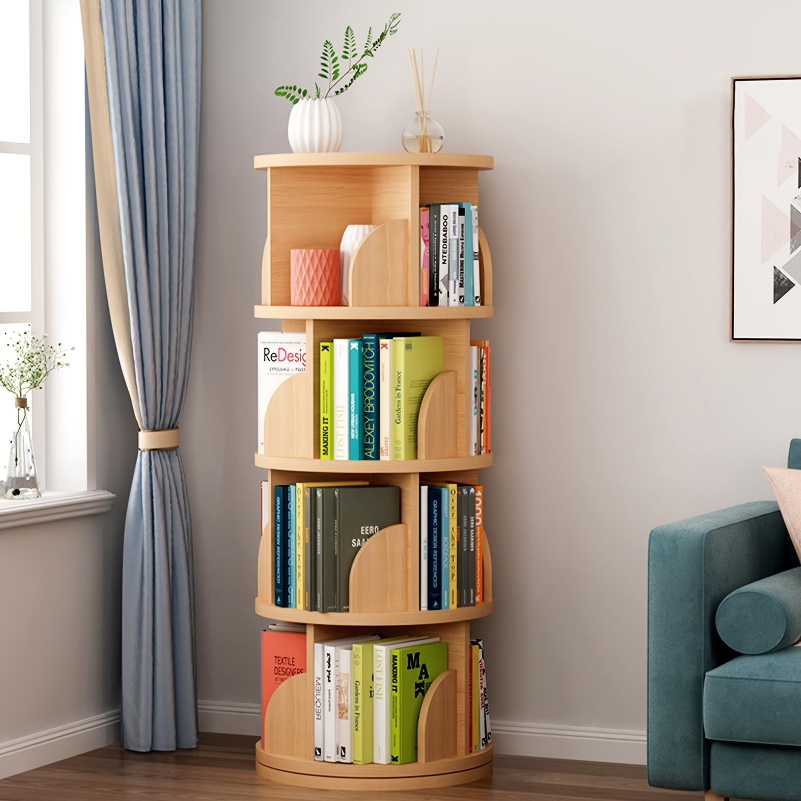 Rotating Bookshelf Tower, Spinning Bookshelf with 360° Rotation, 5 Tier ...