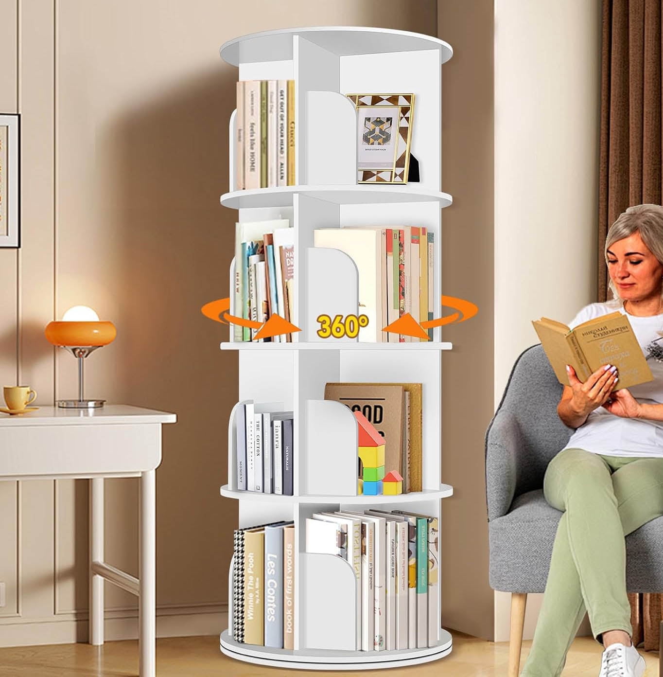 Rotating Bookshelf Tower, Spinning Bookshelf, Revolving 360° Bookcase ...