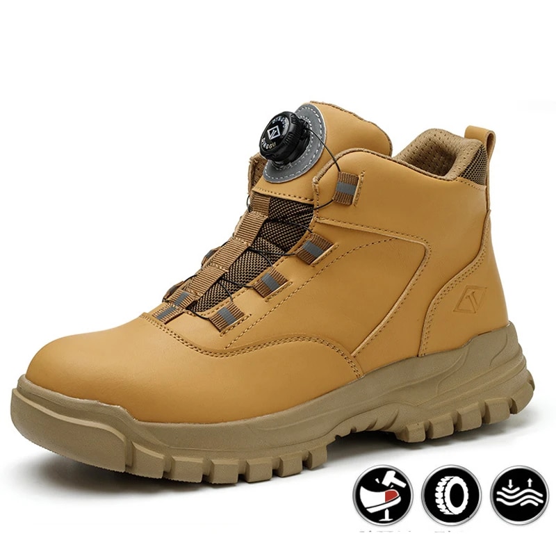 Rotating Buttons Men Safety Boots Autumn Winter Steel Toe Work Boots ...