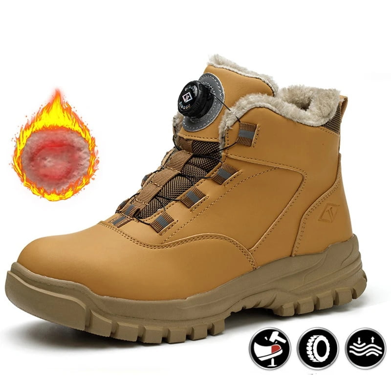 Rotating Buttons Men Safety Boots Autumn Winter Steel Toe Work Boots ...