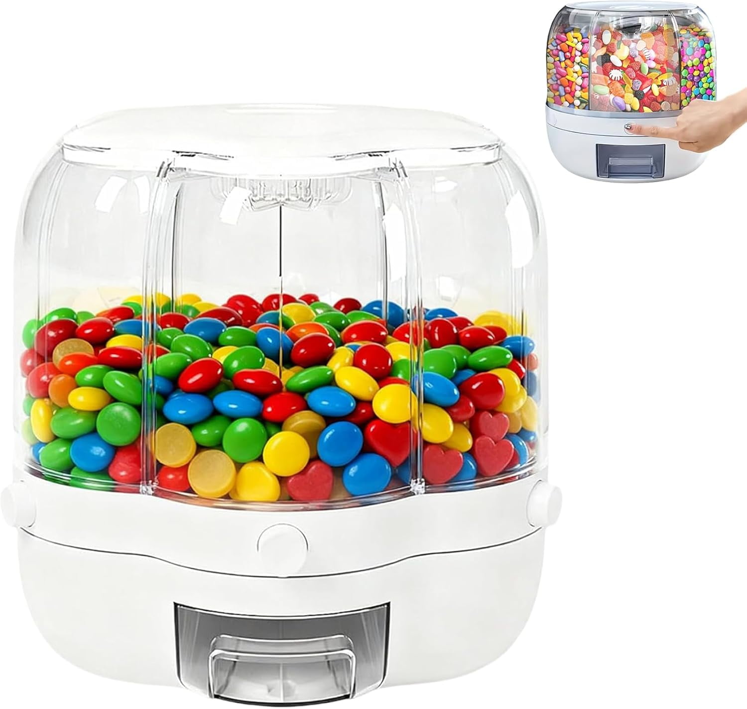 Rotating Candy Dispenser Countertop 360° with 6 Compartments, Airtight ...