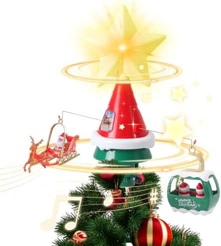 Rotating Christmas Tree Topper Star - Featuring LED Lights and Festive ...