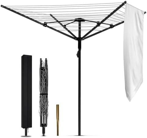 Rotating Clothesline Dryer - 165ft Heavy Duty Outdoor Parasol Clothes ...