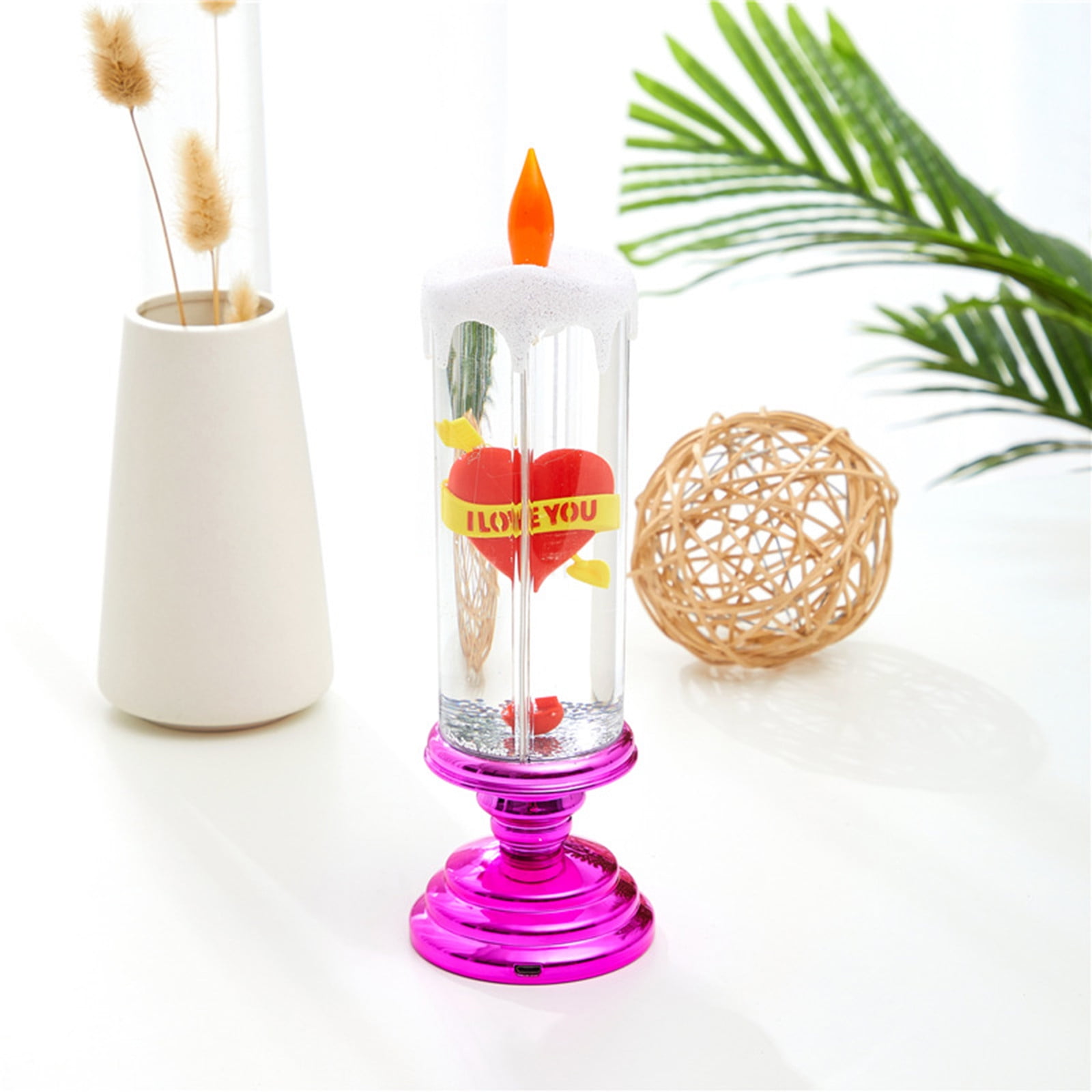Rotating Color Changing Glitter LED Flameles Romantic Crystal Candle ...