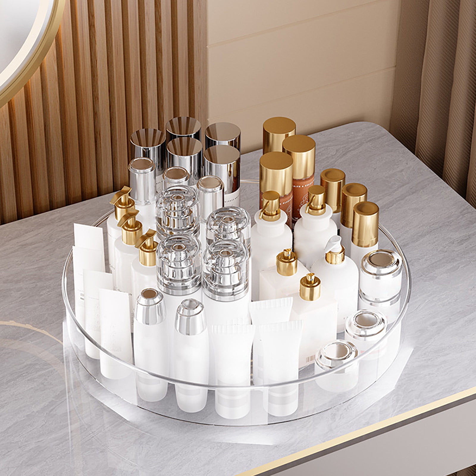 Rotating Cosmetic Storage Box Organizer with 8cm Guardrail, 360-degree ...