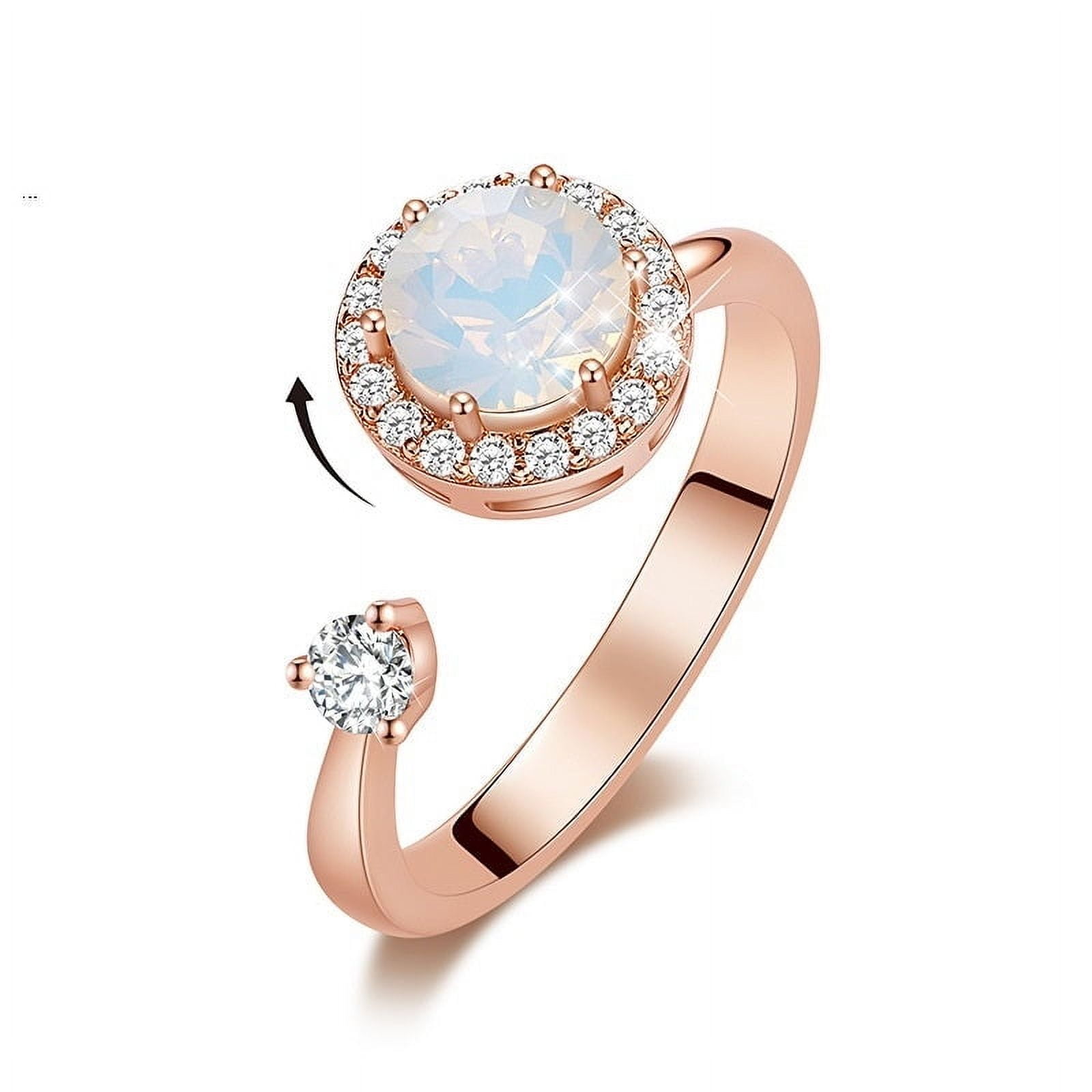 Women's Rotating Ring with Crystal Inlay Adjustable Copper Band for Her ...