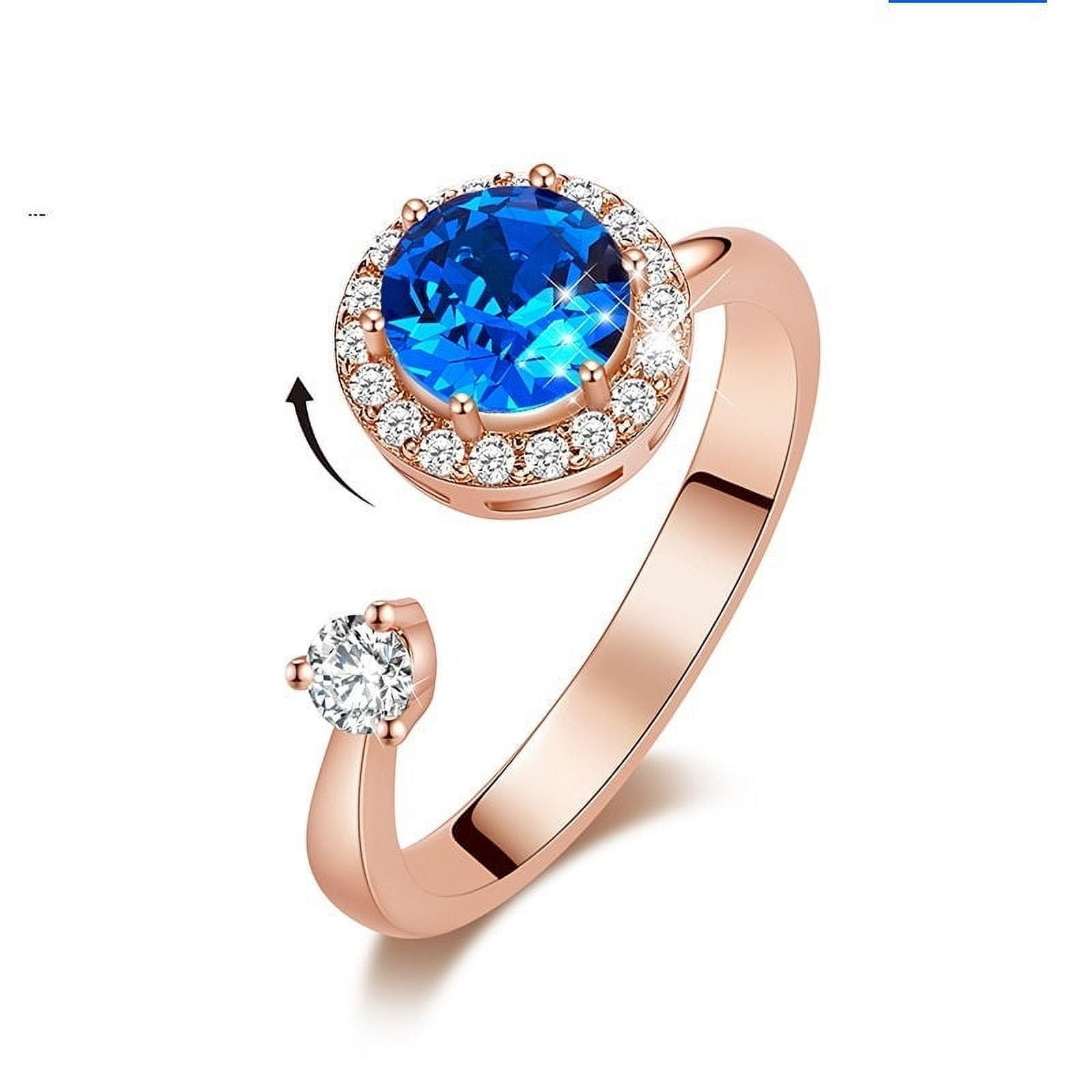 Women's Rotating Ring with Crystal Inlay Adjustable Copper Band for Her ...