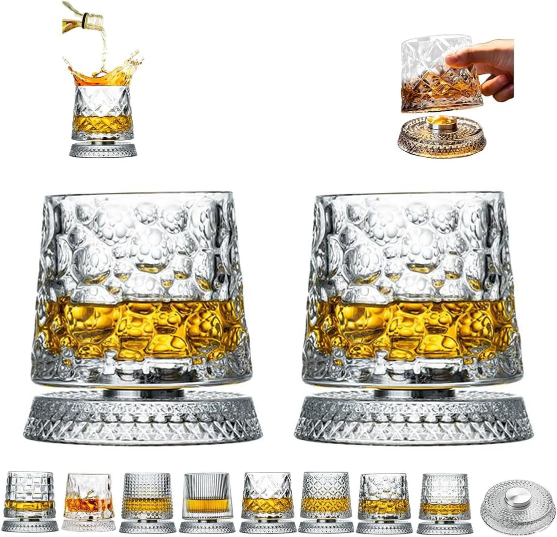 Rotating Crystal Whiskey Tumbler Glass,360° Rotating Whiskey Glass Set ...