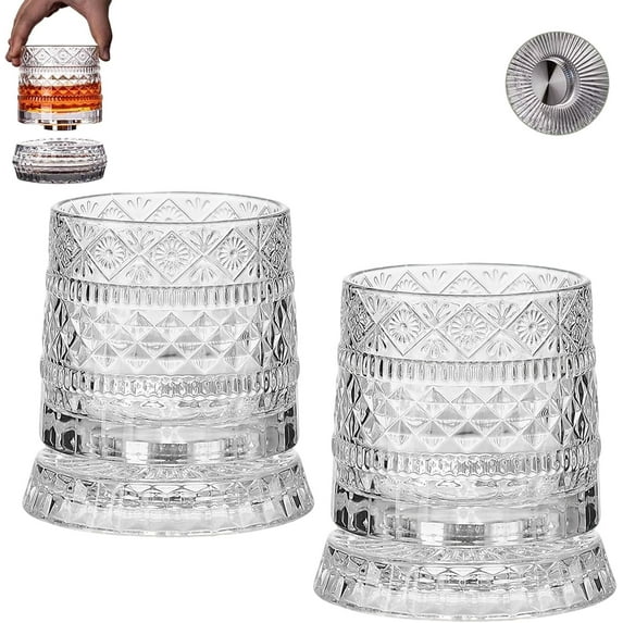 Rotating Crystal Whiskey Tumbler Glass with 360° Spinning Base with ...
