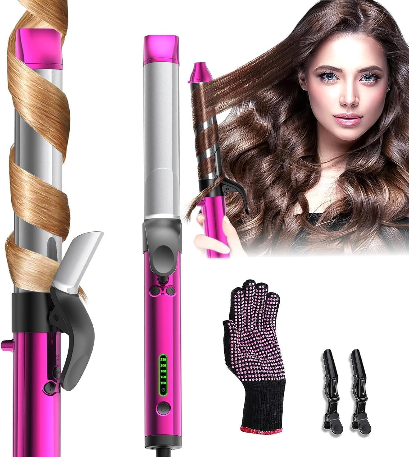 Rotating Curling Iron 1 1/4 Inch, Automatic Curling Wand Self Rotating ...