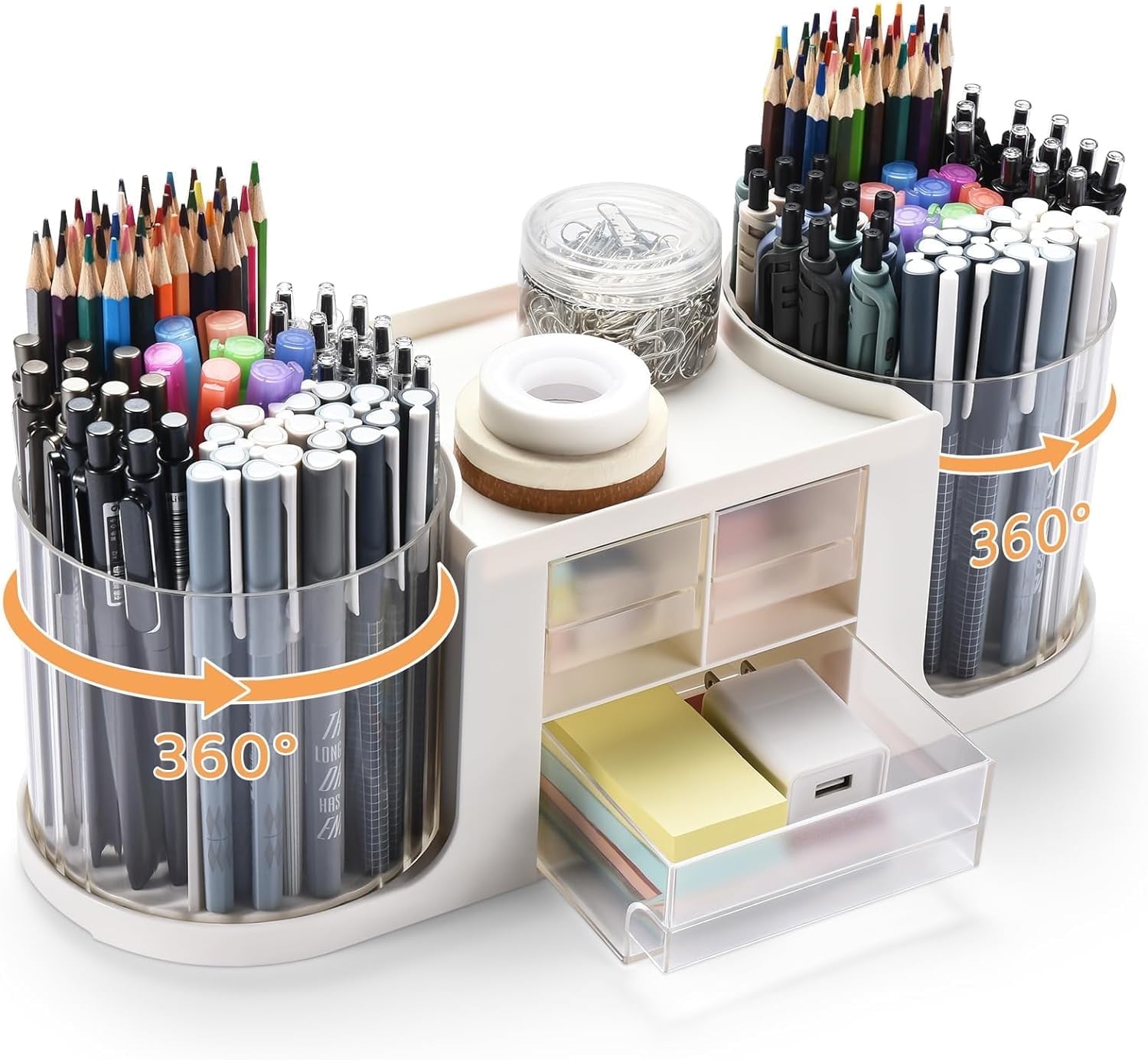 Rotating Desk Organizer Featuring 10-Slot and 3 Drawers for Storing Art ...