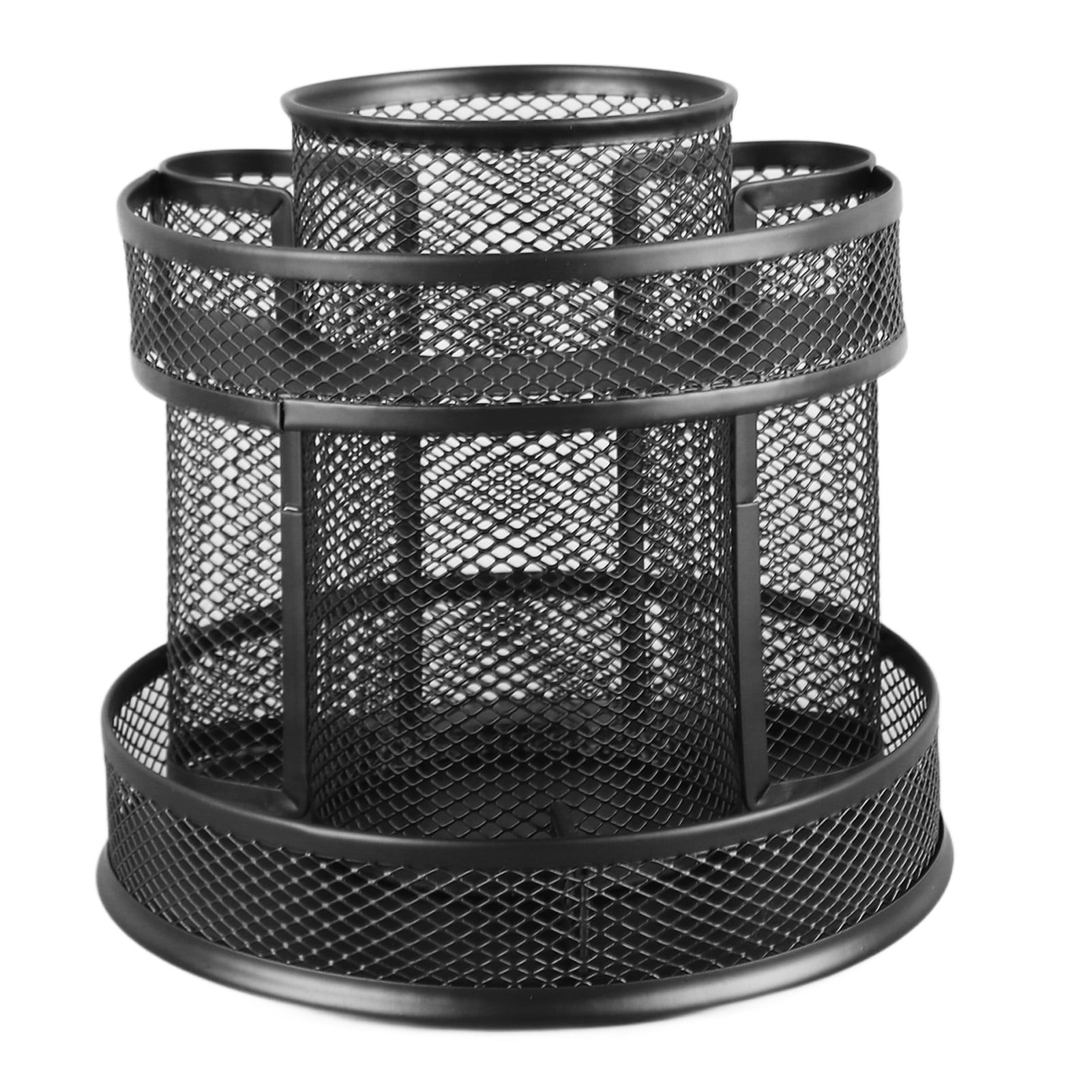 Rotating Desk Organizer with 7 Compartments, Black Mesh Metal Holder ...