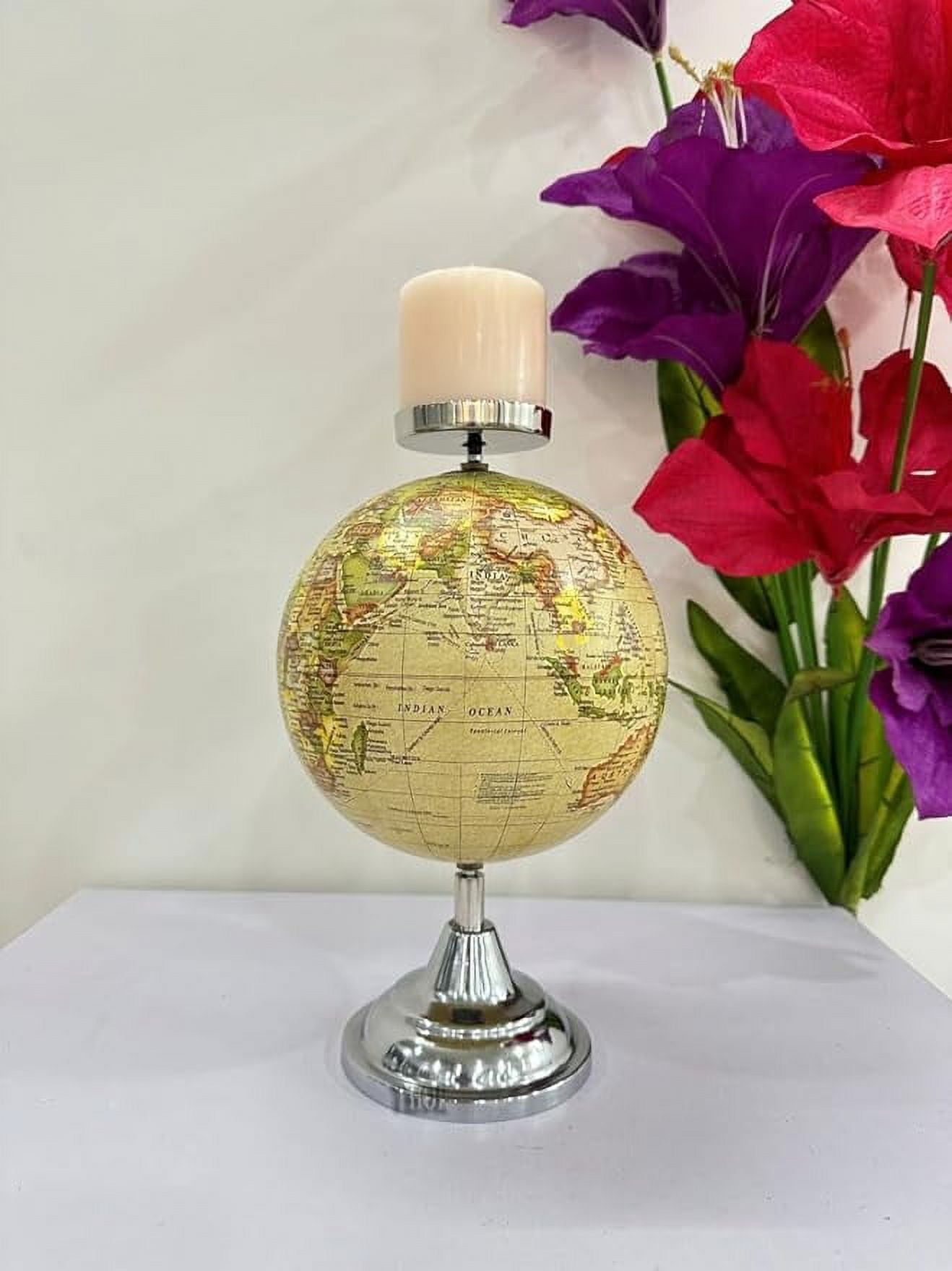 Rotating Desktop Globe Candle Holder Candle Holder with Yellow World ...
