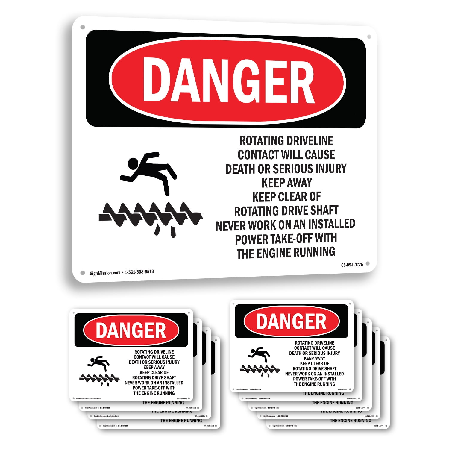 Rotating Driveline Contact Cause Death OSHA Danger Aluminum Sign 10 ...