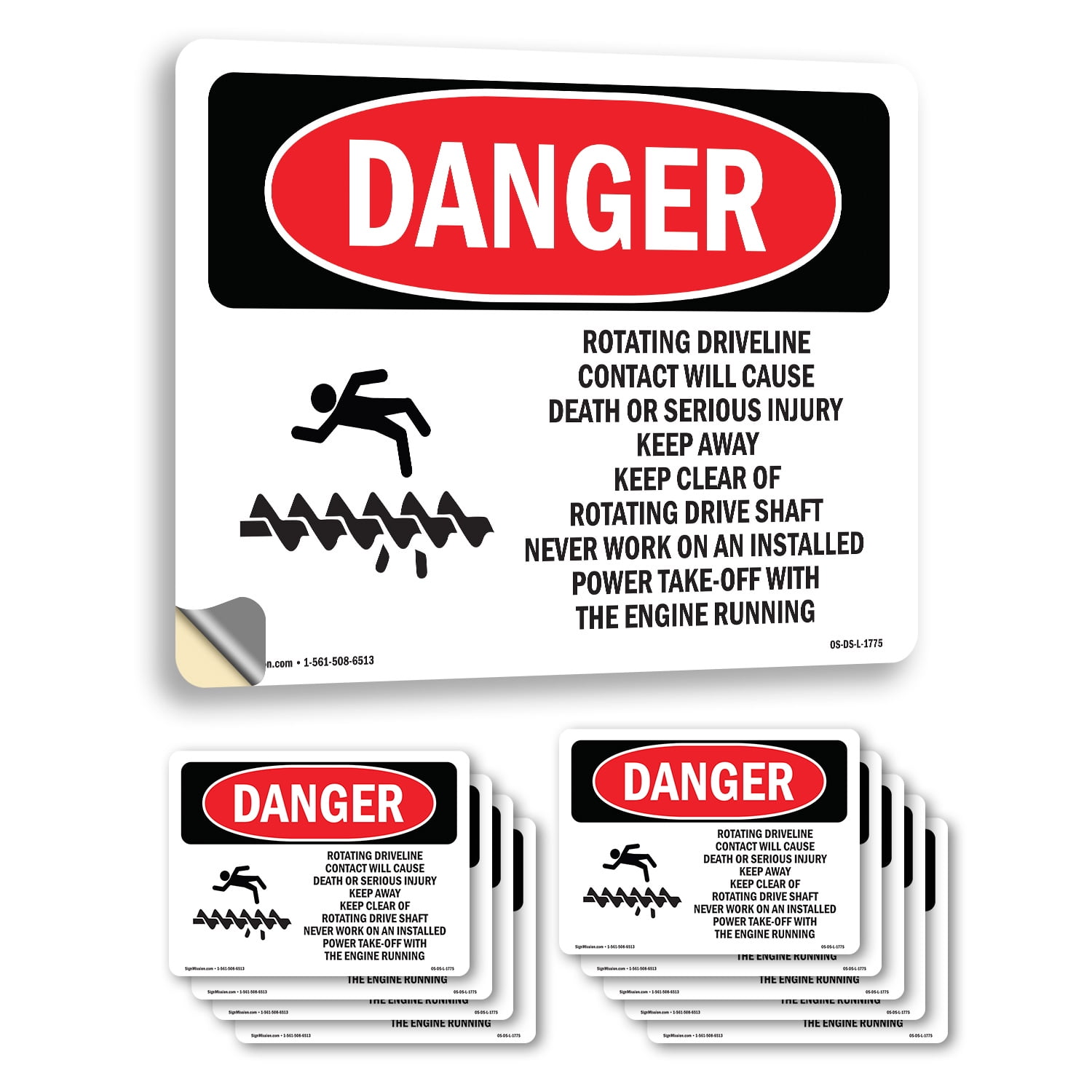 Rotating Driveline Contact Cause Death OSHA Danger Vinyl Decal Label 14 ...