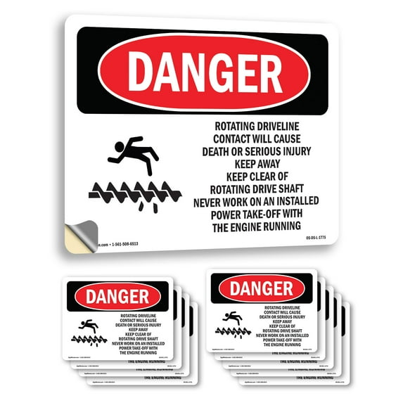 Rotating Driveline Contact Cause Death OSHA Danger Vinyl Decal Label 18 ...
