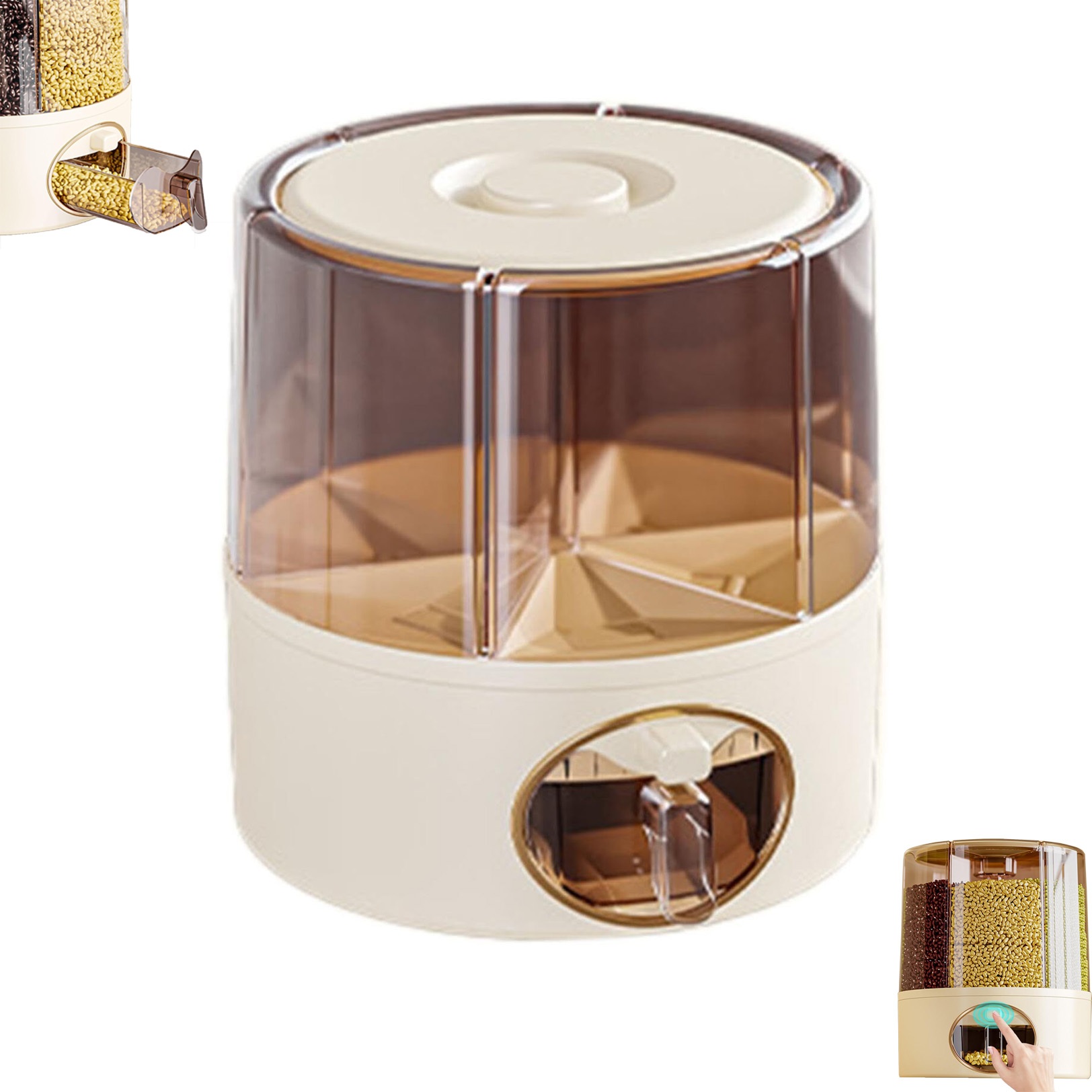 Rotating Dry Food Storage Container with 6 Compartments One-Click Rice ...