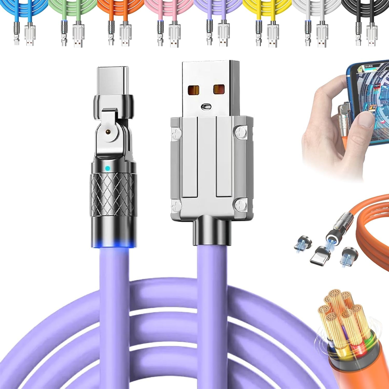 Rotating Elbow Data Cable, 180° Rotating Fast Charge Cable, 180 ...