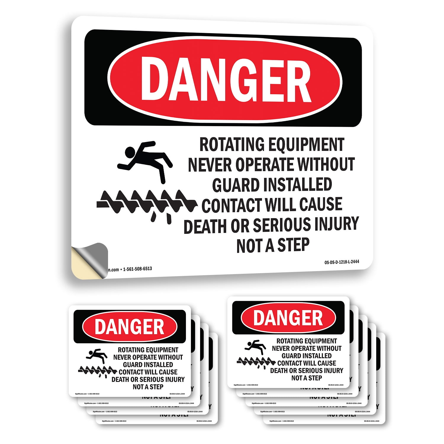 Rotating Equipment Never Operate OSHA Danger Vinyl Decal Label 18 Inch ...