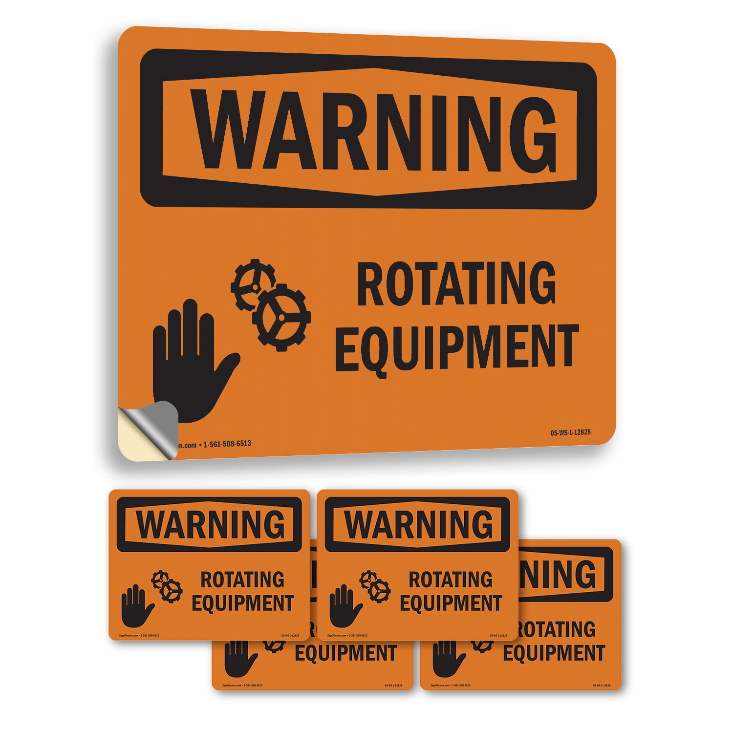 Rotating Equipment OSHA WARNING Vinyl Decal Label 18 Inch x 12 Inch - 5 ...