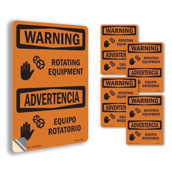 Rotating Equipment With Symbol Bilingual OSHA WARNING Vinyl Decal Label ...
