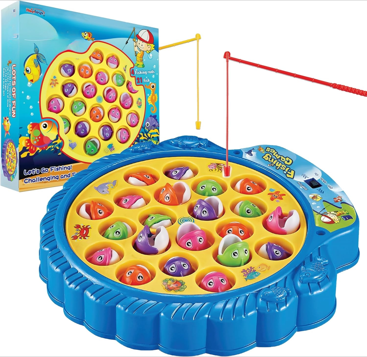 Rotating Fishing Game Toy for Kids - 21 Fish & 4 Poles with Music ...
