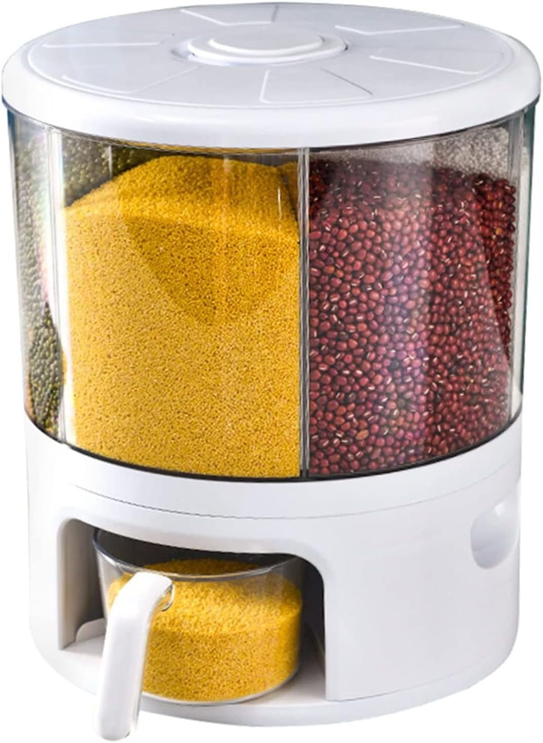 Rotating Food Dispenser, Round Cereal Dispenser 6 Grid Multigrain Tank ...