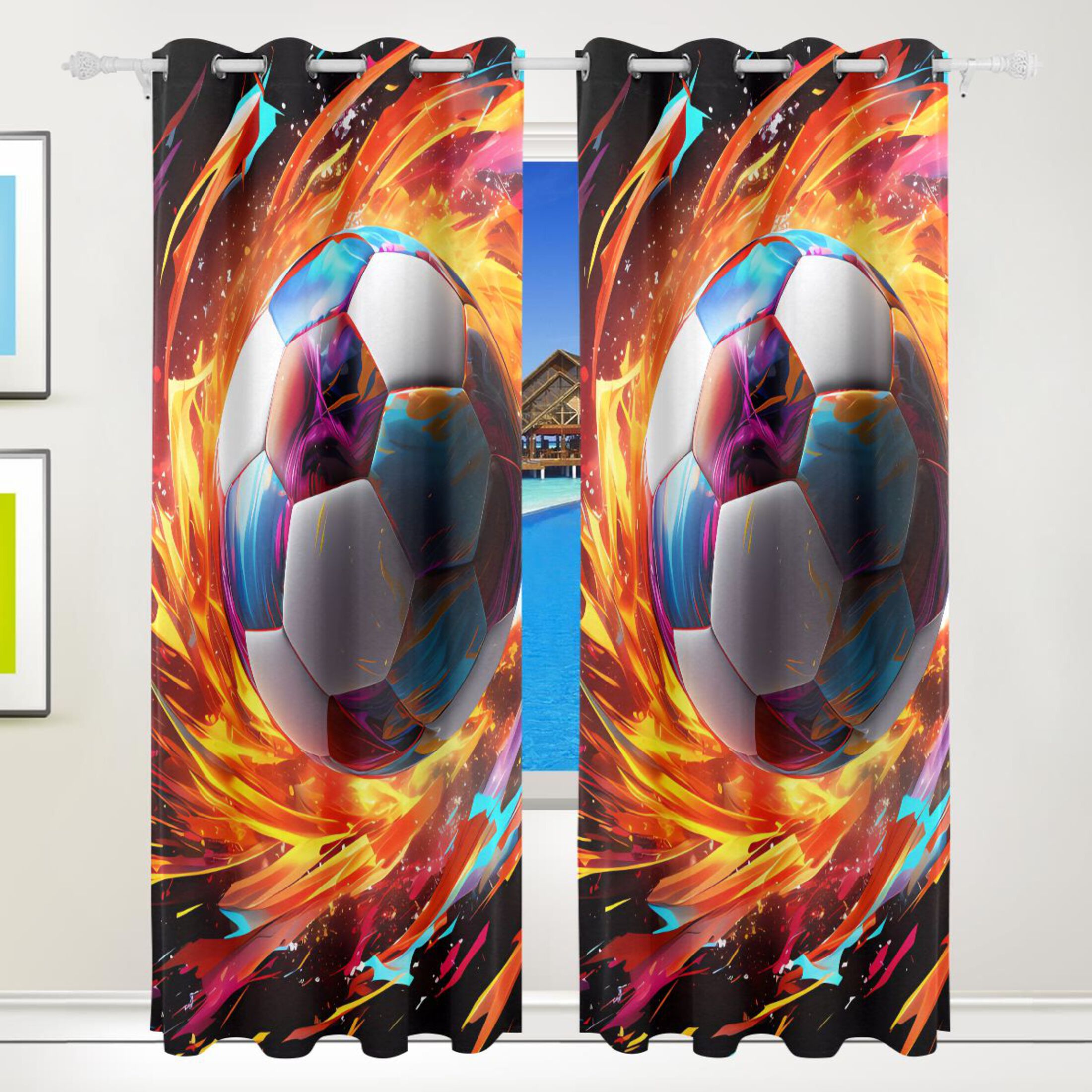 Rotating Football Blackout Curtains 72 inch Length 2 Panels Grommet ...