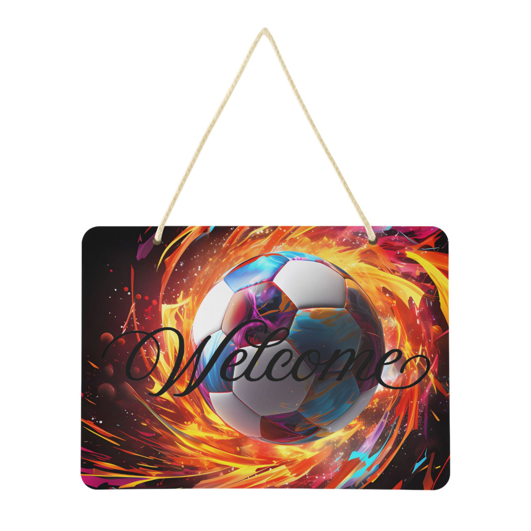Rotating Football Welcome Sign Front Door PVC 14x10 inch Hanger Hello ...