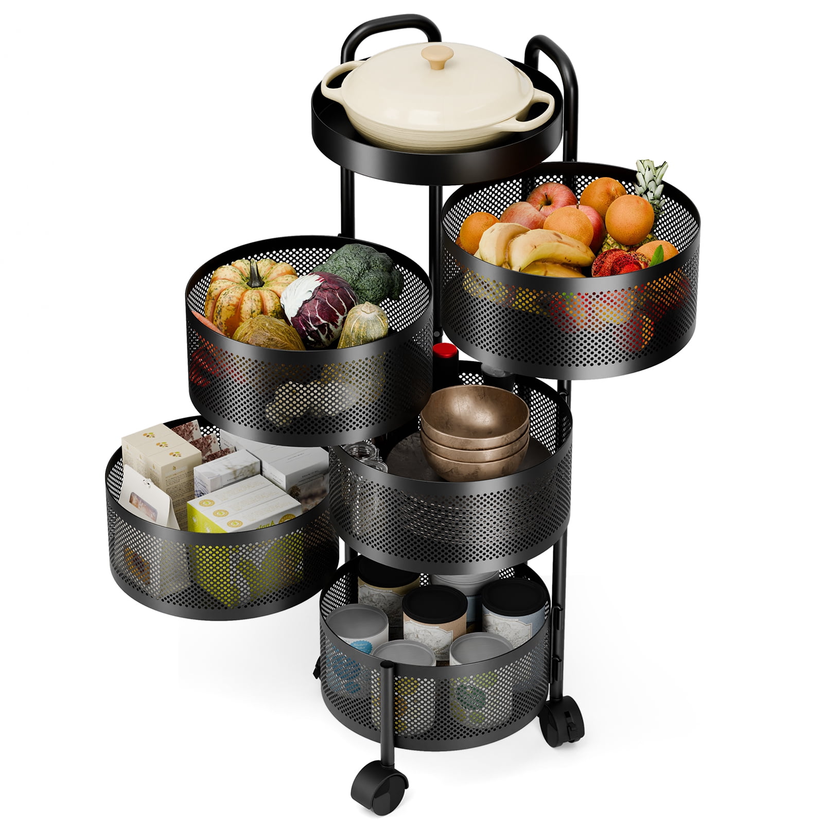 Rotating Fruit Basket for Kitchen,5-Tier Circular Rotating Basket ...