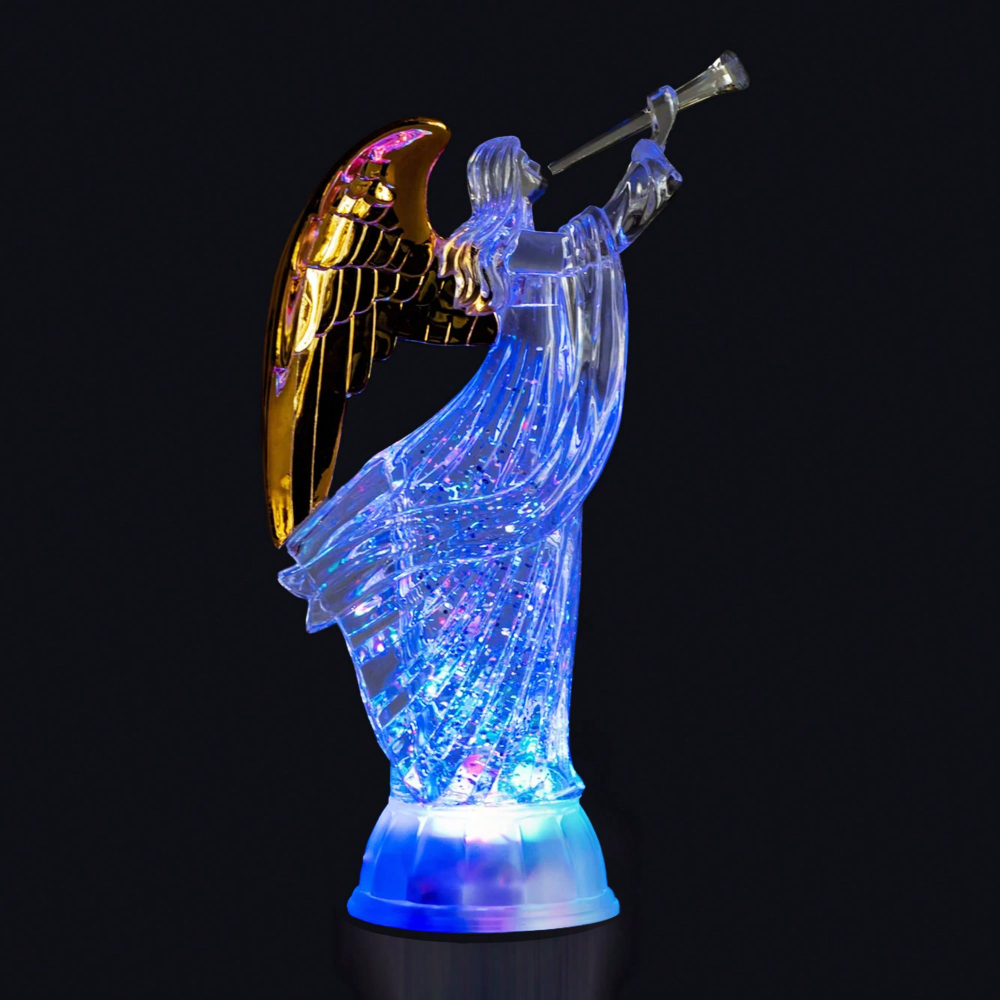 Rotating Glitter Angel Statue, Golden Angel Wings Playing Flute ...