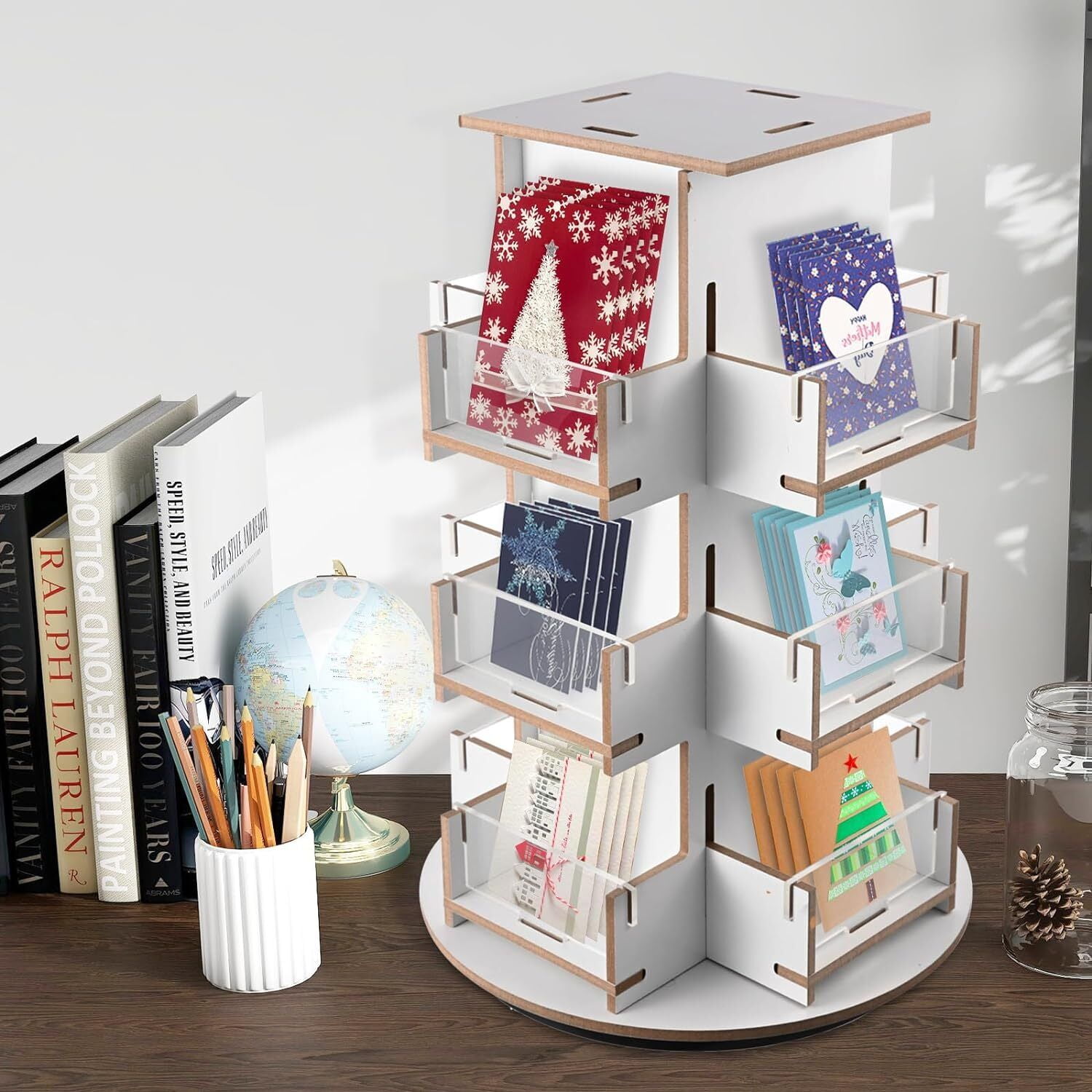 Rotating Greeting Card Display Stand, Wooden Sticker Display Rack ...