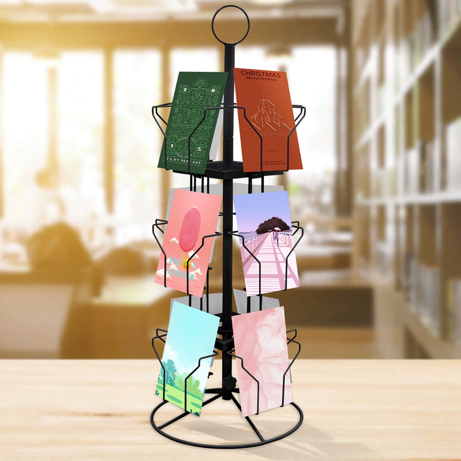 Rotating Greeting Card Rack, 3 Tier Display Stand With 12 Card Pockets Spinning Floor Stand ...