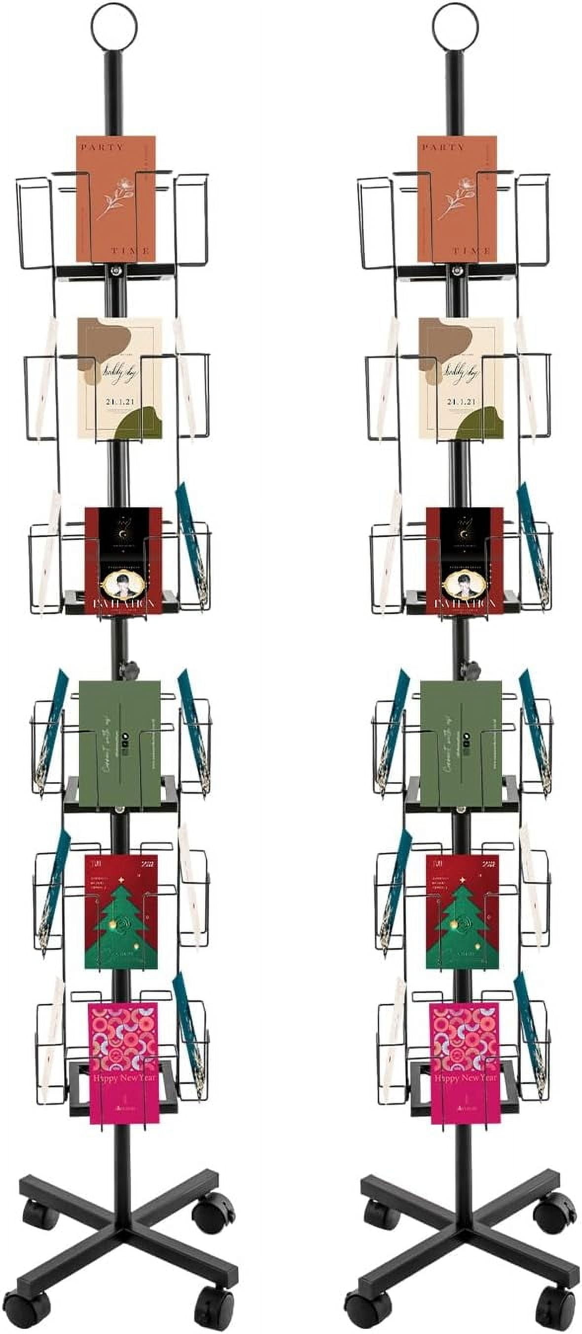 Rotating Greeting Card Rack,6-Tier Metal Display Stand Spinning,24 Pockets Rotating Holder,Fit 5 ...