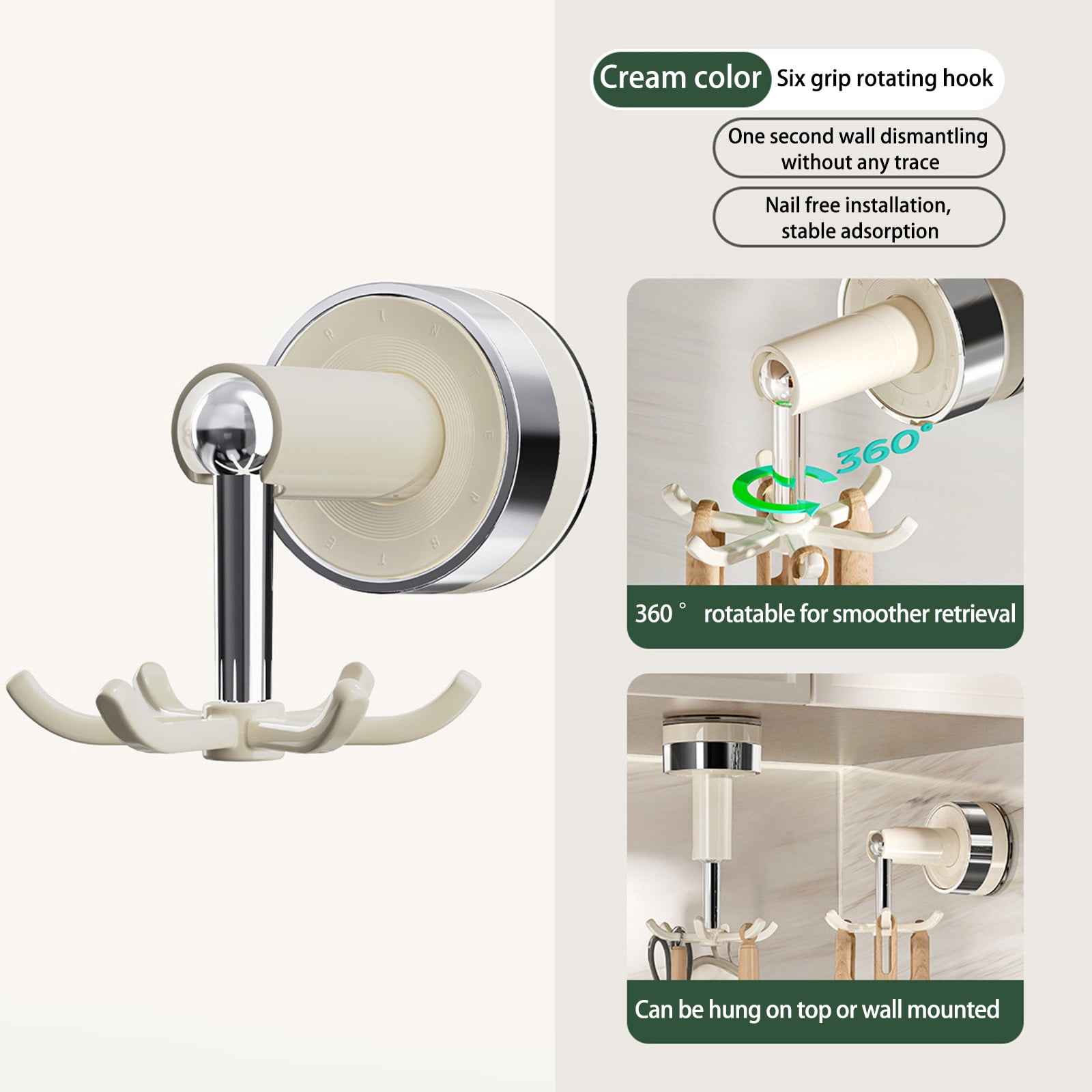 Rotating Hooks,Wall Mounted Kitchen Racks,6 Claws Design,Multi-Purpose ...