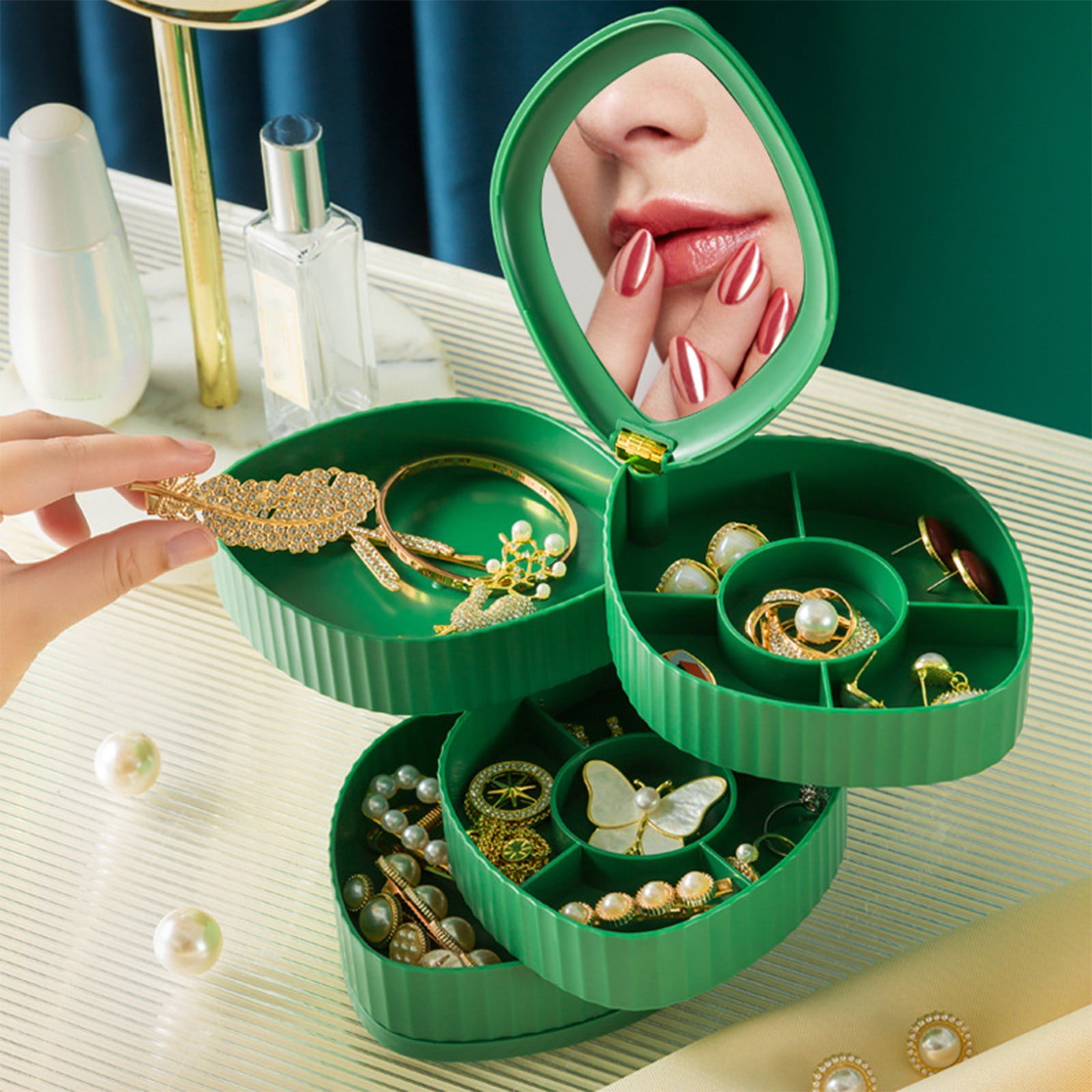 Rotating Jewelry Box with Mirror - Large Capacity Multi-Layer Organizer ...