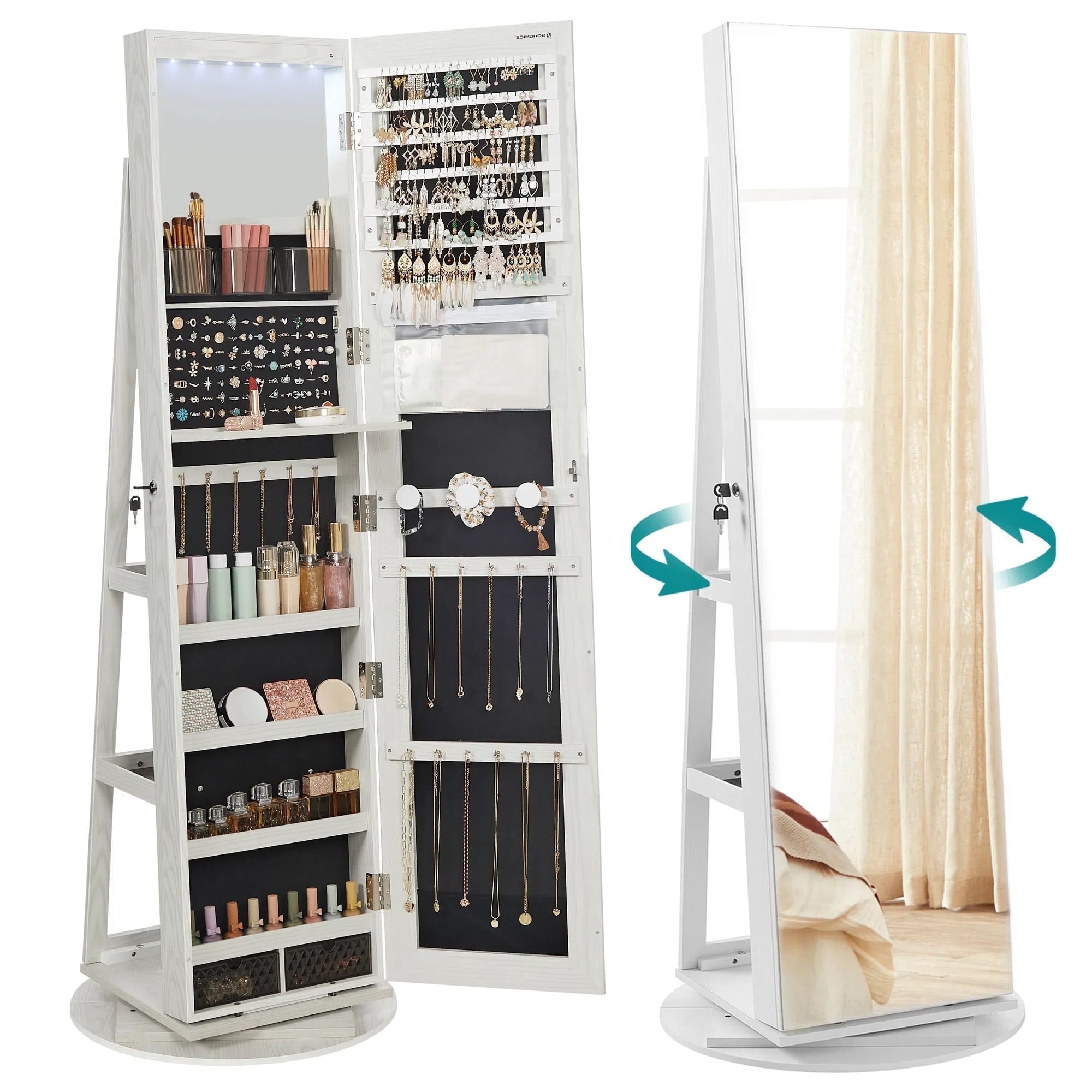 Rotating Jewelry Cabinet, Full Length Jewelry Armoire Sturdy Standing ...