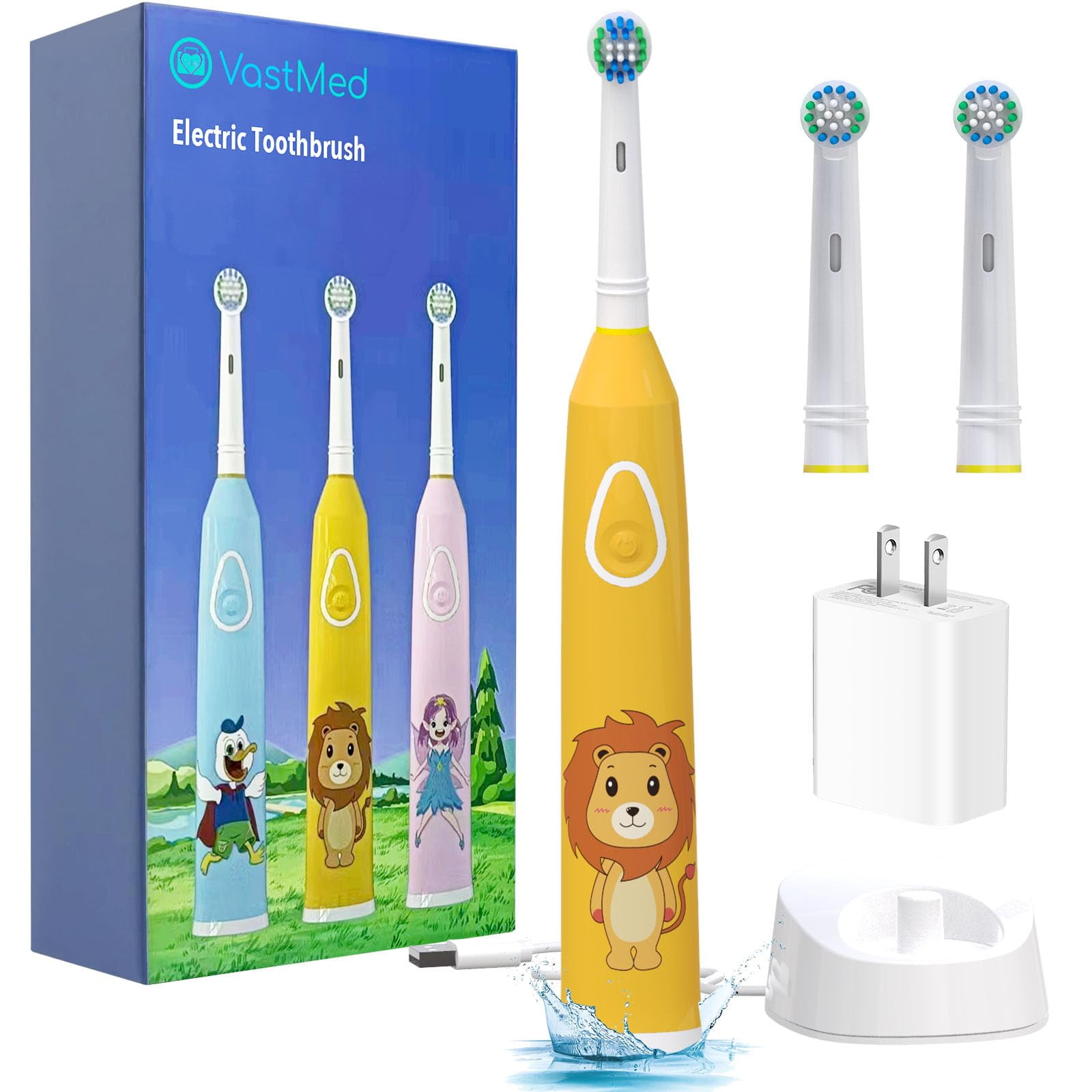 Rotating Kids Electric Toothbrush with 2 Brush Heads 3 Modes ...