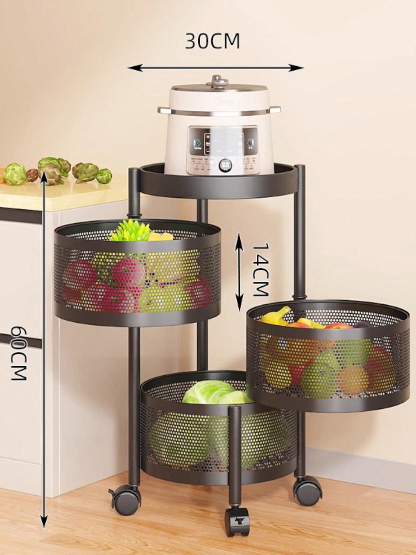 Rotating Kitchen Shelf 5 Tiers, Metal Fruit And Vegetable Storage ...