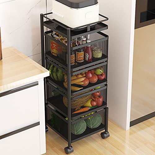 Rotating Kitchen Storage Rack, 4-Layer Metal Storage Rack, Wheeled Cart ...