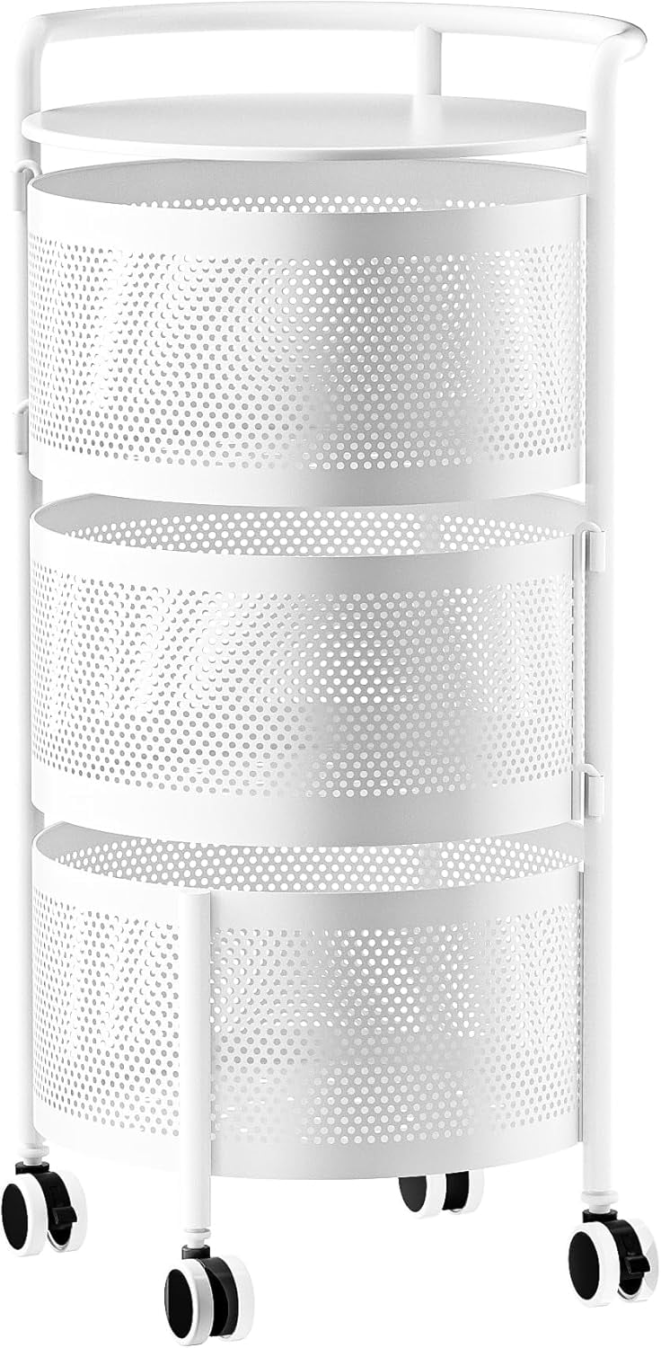 Rotating Kitchen Storage Rack No Assembly, 3-Tier Metal Storage Tower ...