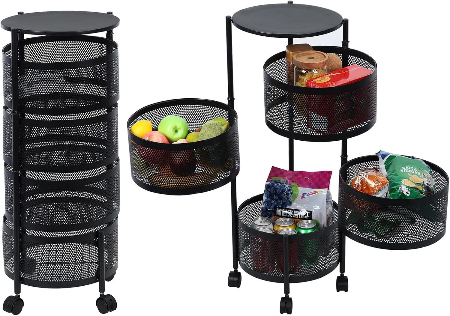 Rotating Kitchen Storage Rack No Assembly, 5-Tier Metal Storage Tower ...