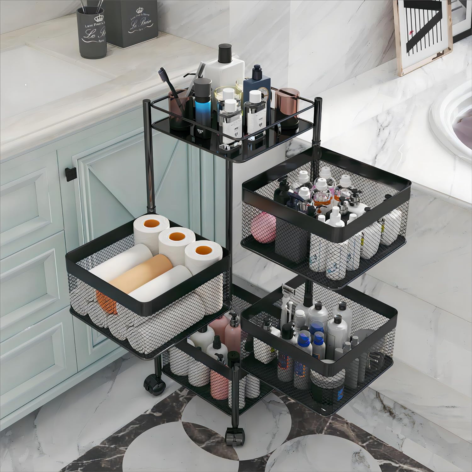 Rotating Kitchen Storage Rack，Bathroom Shelf，Kitchen Organization and ...